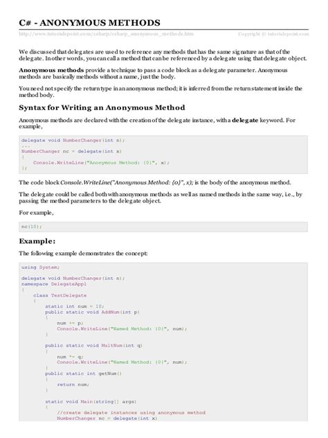 Csharp Anonymous Methods Pdf