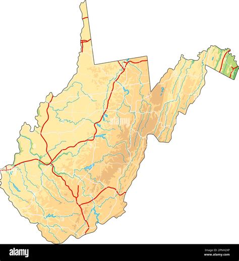 High Detailed West Virginia Physical Map Stock Vector Image And Art Alamy