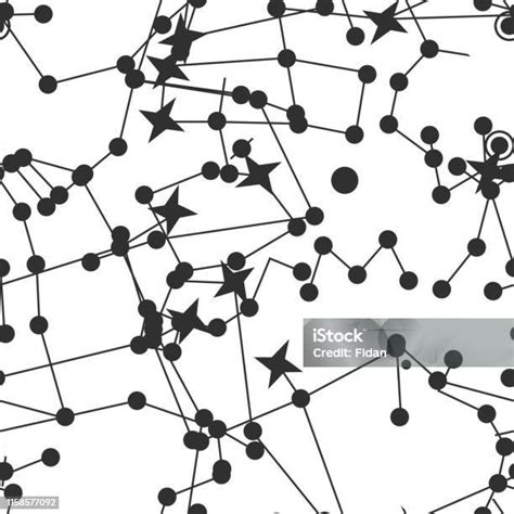 별 공간 우주 조디악 우주 검은 얇은 라인 요소 패턴 벡터 원활한 별자리 흰색 배경입니다 천문학 점성술 개체입니다 직물 직물 배너 디자인 0명에 대한 스톡 벡터 아트 및