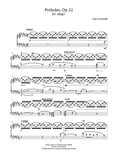 Sergei Rachmaninov Preludes Op 32 No 12 Allegro Sheet Music Chords