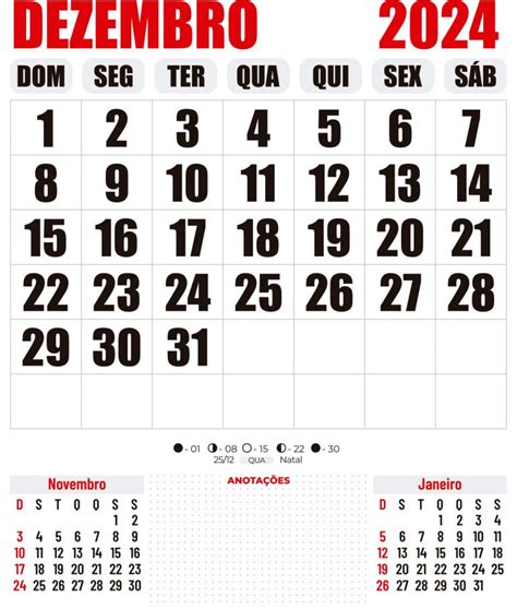 Calendário Dezembro 2024 Para Imprimir Digital Grátis