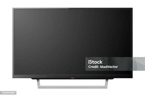 스탠드에 벡터 3d 현실적인 검은 색 빈 Tv 화면 현대 Lcd Led 패널 설정 근접 촬영 흰색 배경에 고립 모의 광고를 위한