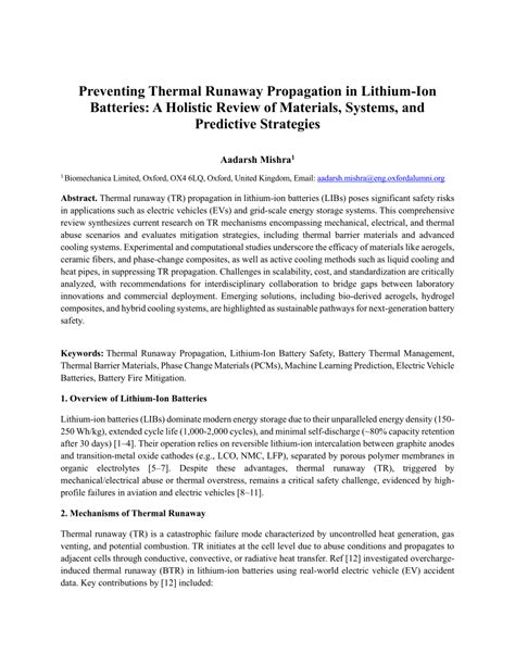 Pdf Preventing Thermal Runaway Propagation In Lithium Ion Batteries A Holistic Review Of