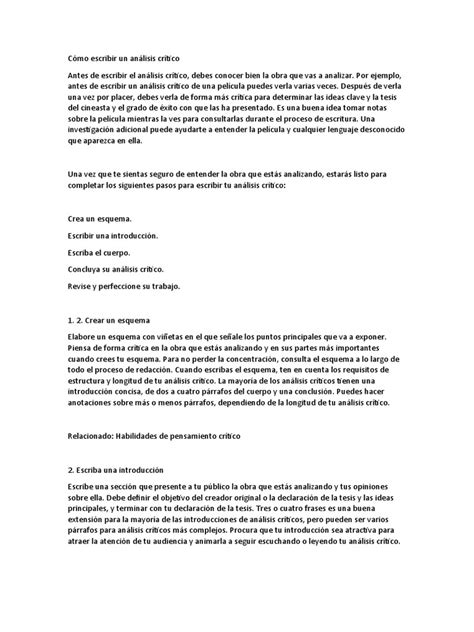 Cómo Escribir Un Análisis Crítico Pdf Cognición Ciencia Cognitiva