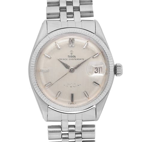 Vintage Tudor Prince Oysterdate 34mm Steel 14k White Gold Watch 7966
