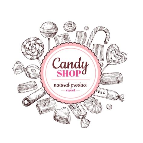Fond De Boutique De Bonbons Croquis De Bonbons Au Chocolat De Sucettes Et De Confitures