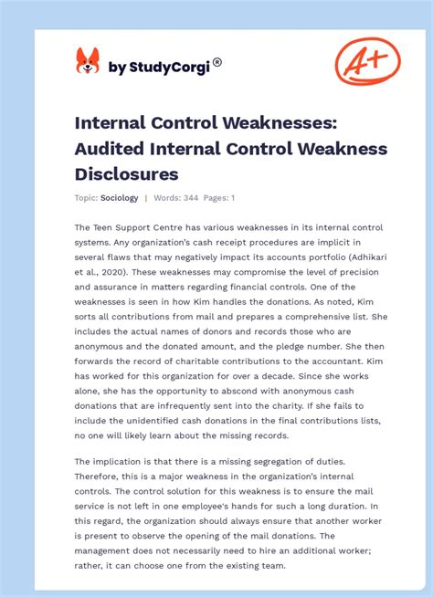 Internal Control Weaknesses Audited Internal Control Weakness