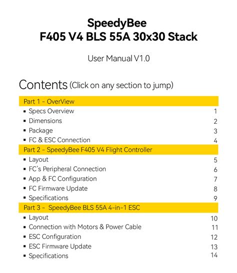 Speedybee F405 V4 Stack User Manual Specifications And Connection Guide