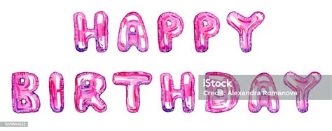 생일 글자 풍선입니다 제목 행복 한 생일입니다 손으로 그린 만화 수채화 스케치 그림 개체 그룹에 대한 스톡 벡터 아트 및 기타