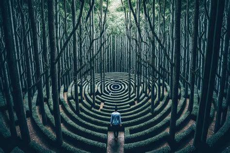 Psychedelic Maze With Trees And Mountains In The Background Generative