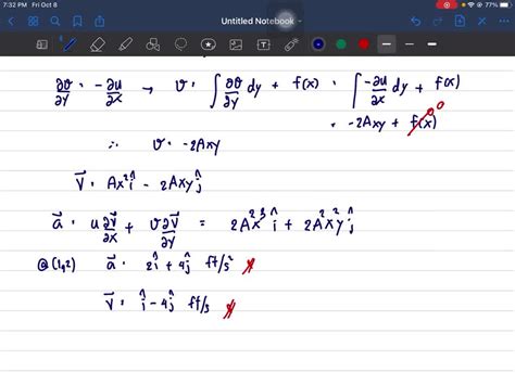 Solved The X Component Of Velocity In A Two Dimensional Incompressible Flow Field Is Given By