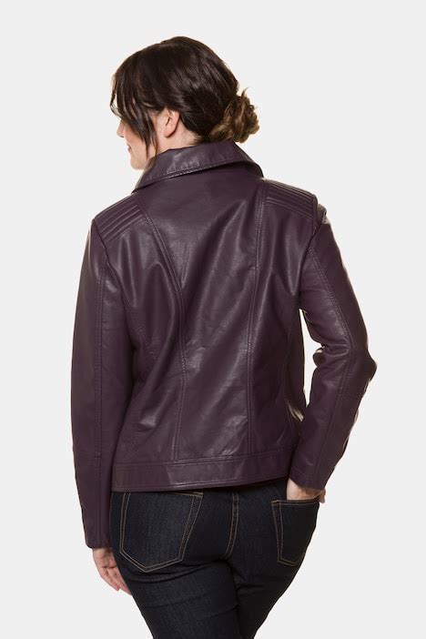Faux Leather Quilted Shoulder Lined Jacket Aubergine Ulla Popken