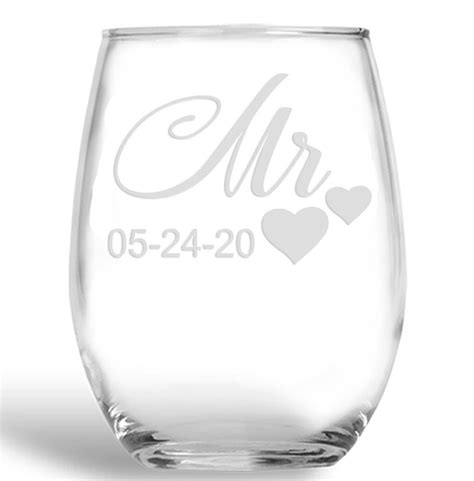 Mr And Mrs Stemless Wine Glass Set Mr And Mrs Wedding Etsy