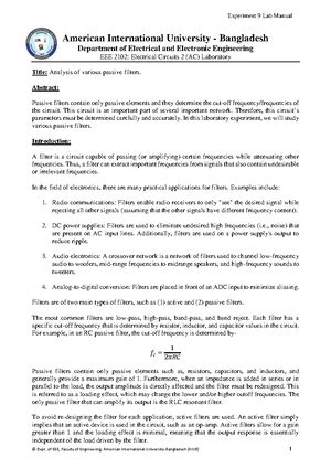 DC LAB ELECTRICAL CIRCUITS LAB REPORT Title Of The Experiment Familiarizing With