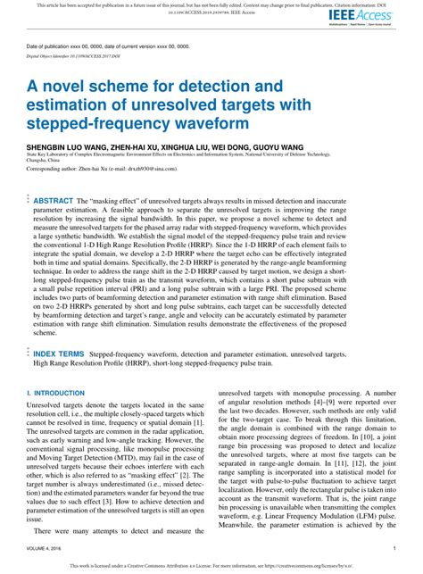 Pdf A Novel Scheme For Detection And Estimation Of Unresolved Targets With Stepped Frequency