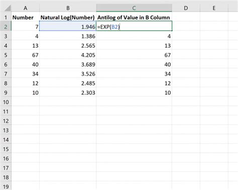How To Find The Antilog Of Values In Excel
