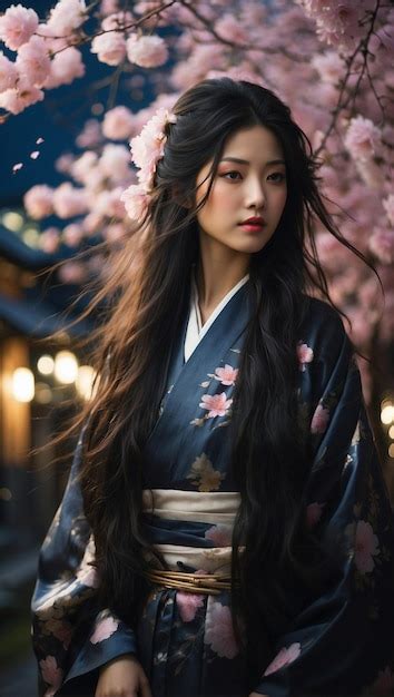 Premium Photo Japanese Girl With Long Black Silky Hair In The