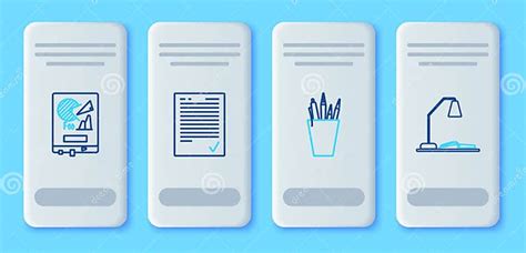 Set Line Exam Sheet With Check Mark Pencil Case Stationery Board Graph Chart And Workplace