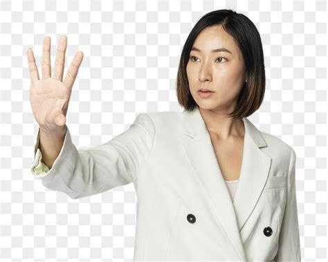 Asian Businesswoman Png Mockup Touching Premium PNG Sticker Rawpixel