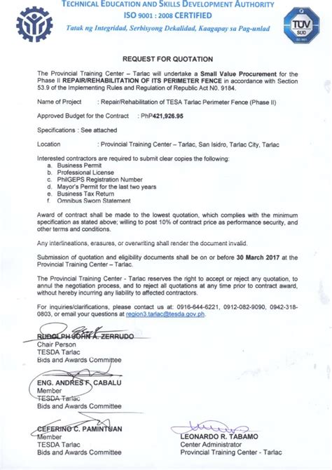 Repair Rehab Of Tesda Tarlac Perimeter Fence Phase Ii Tesda Ptc Tarlac