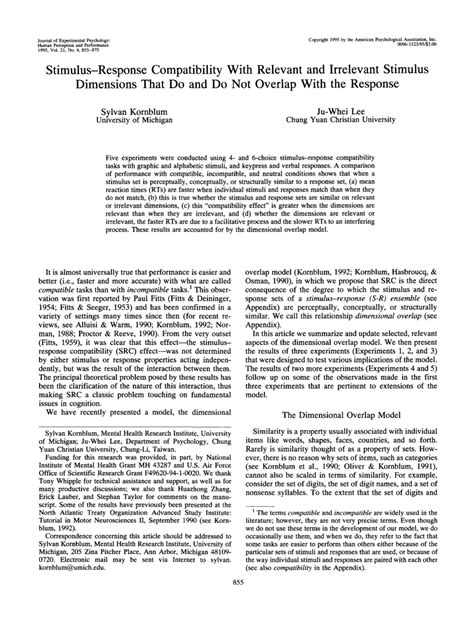 Pdf Stimulus Response Compatibility With Relevant And Irrelevant