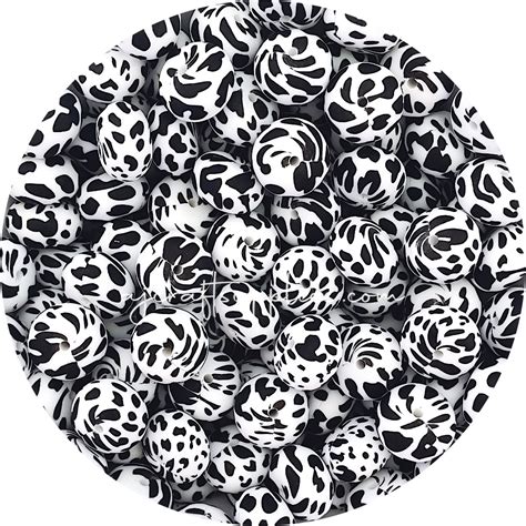 Cow Print 19mm Abacus Silicone Beads 5 Beads Aj Craft Supplies