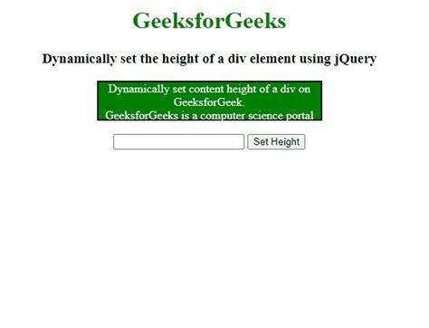 How To Dynamically Set The Height And Width Of A Div Element Using Jquery Geeksforgeeks