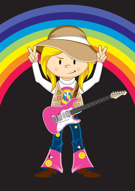 Cartoon Sixties Hippie Girl With Electric Guitar 21276016 Vector Art At