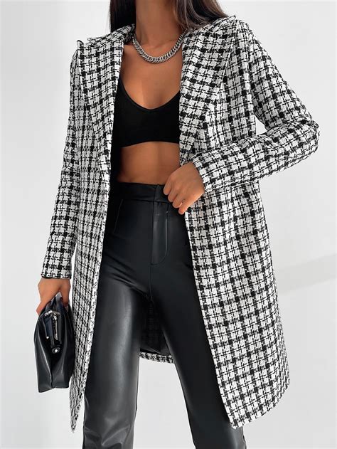 SHEIN Frenchy Mantel mit Plaid Revers aktuelle Trends günstig kaufen