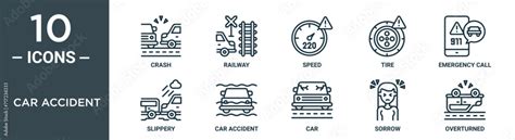 Vetor De Car Accident Outline Icon Set Includes Thin Line Crash