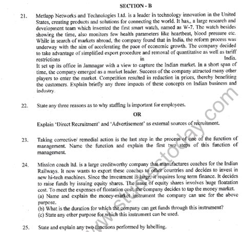 Cbse Class 12 Business Studies Sample Paper 2021 Set B Solved