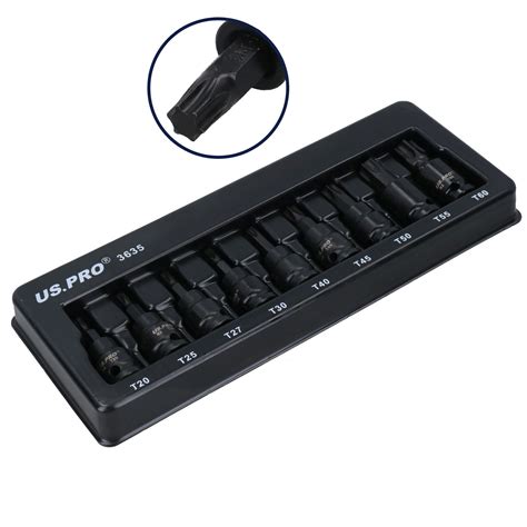 Torx Star Key Sockets 3 8” Drive Impacted Short Stubby T20 T60 9pc