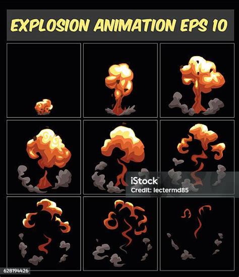 벡터 폭발 게임 만화 애니메이션 프레임 스프라이트 시트 에 벡터에 대한 스톡 벡터 아트 및 기타 이미지 벡터 불 불길 Istock