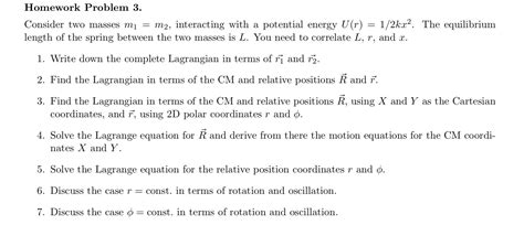Solved Homework Problem 3 Consider Two Masses Mi M2