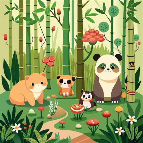 premium vector a picture of pandas and pandas in a forest with bamboo