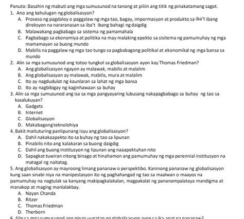 Panuto Basahin Ng Mabuti Ang Mga Sumusunod Na StudyX