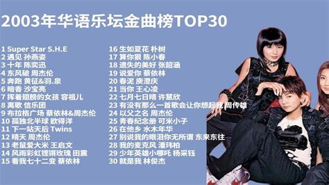 2003年华语乐坛金曲榜top30 Super Star成爆款 周杰伦叶惠美来到创作巅峰 蔡依林转型成功 王心凌爱你如今翻红 孙燕姿 陈奕迅