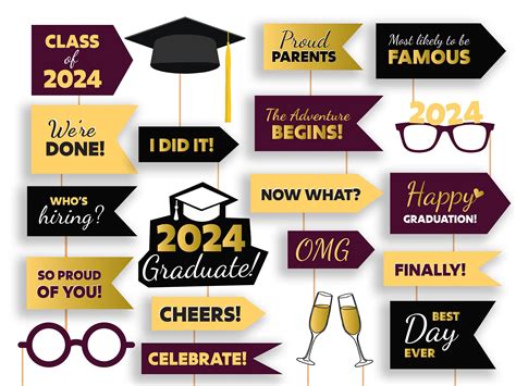 2024 Graduation Photo Booth Props Printable Graduation Decorations