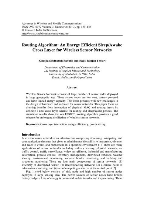 Pdf Routing Algorithm An Energy Efficient Sleepawake Cross Layer For Wireless Sensor Networks