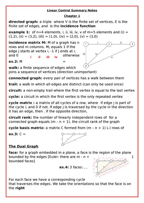 Linear Control Summary Notes For Editing Linear Control Summary Notes Chapter Directed