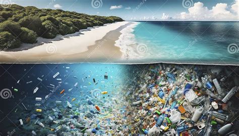 Environmental Contrast Clean Beach And Plastic Pollution Stock Image
