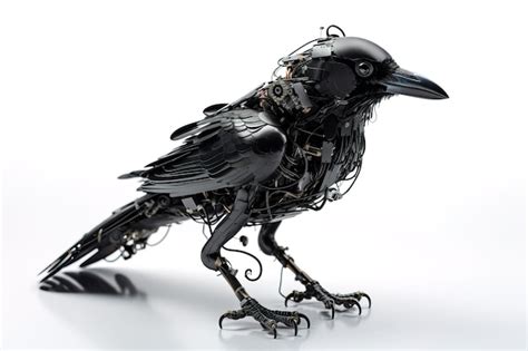 Premium Photo Image Of A Crow Modified Into A Robot On A White