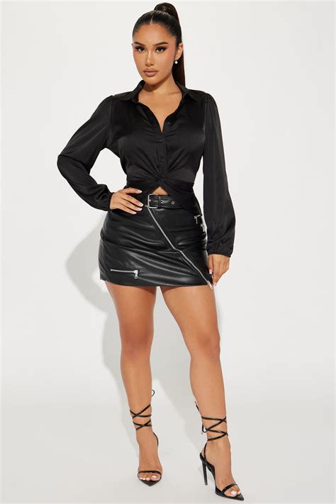 Overtime Nights Satin Blouse Top Black Fashion Nova Shirts