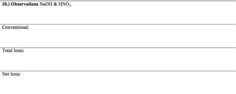 Solved 10 Observations NaOH HNO Conventional Total Ionic Chegg Com