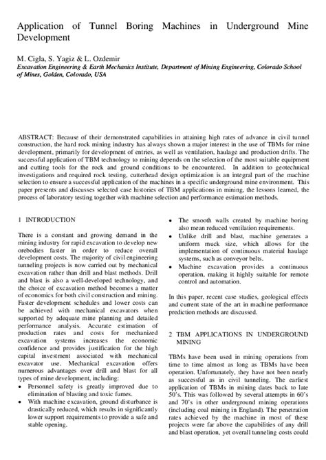 Pdf Application Of Tunnel Boring Machines In Underground Mining Development