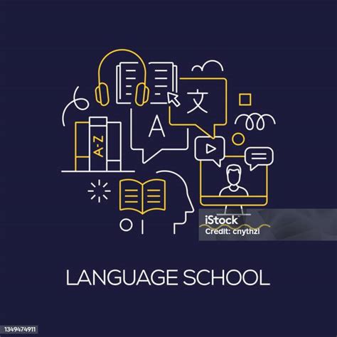 일러스트레이션 언어 학교 개념의 벡터 집합입니다 웹 페이지 배너 포스터 인쇄 등을 위한 라인 아트 스타일 배경 디자인 벡터