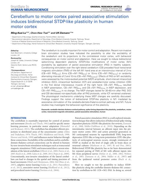 Pdf Cerebellum To Motor Cortex Paired Associative Stimulation Induces