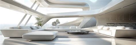 Contemporary Futuristic Living Room Filled With Sleek White Furniture