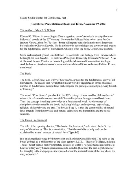 Notes For Consilience