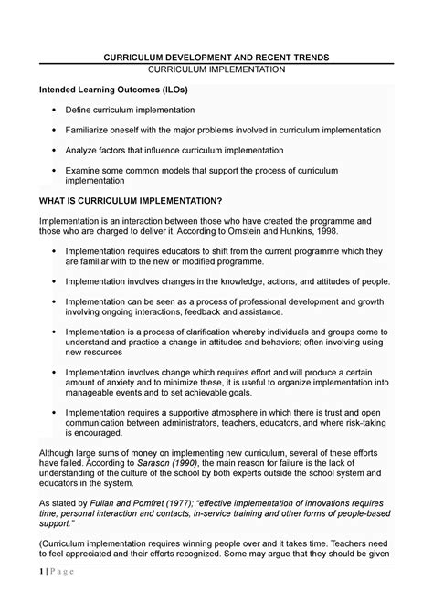 Curriculum Implementation CURRICULUM DEVELOPMENT AND RECENT TRENDS CURRICULUM IMPLEMENTATION